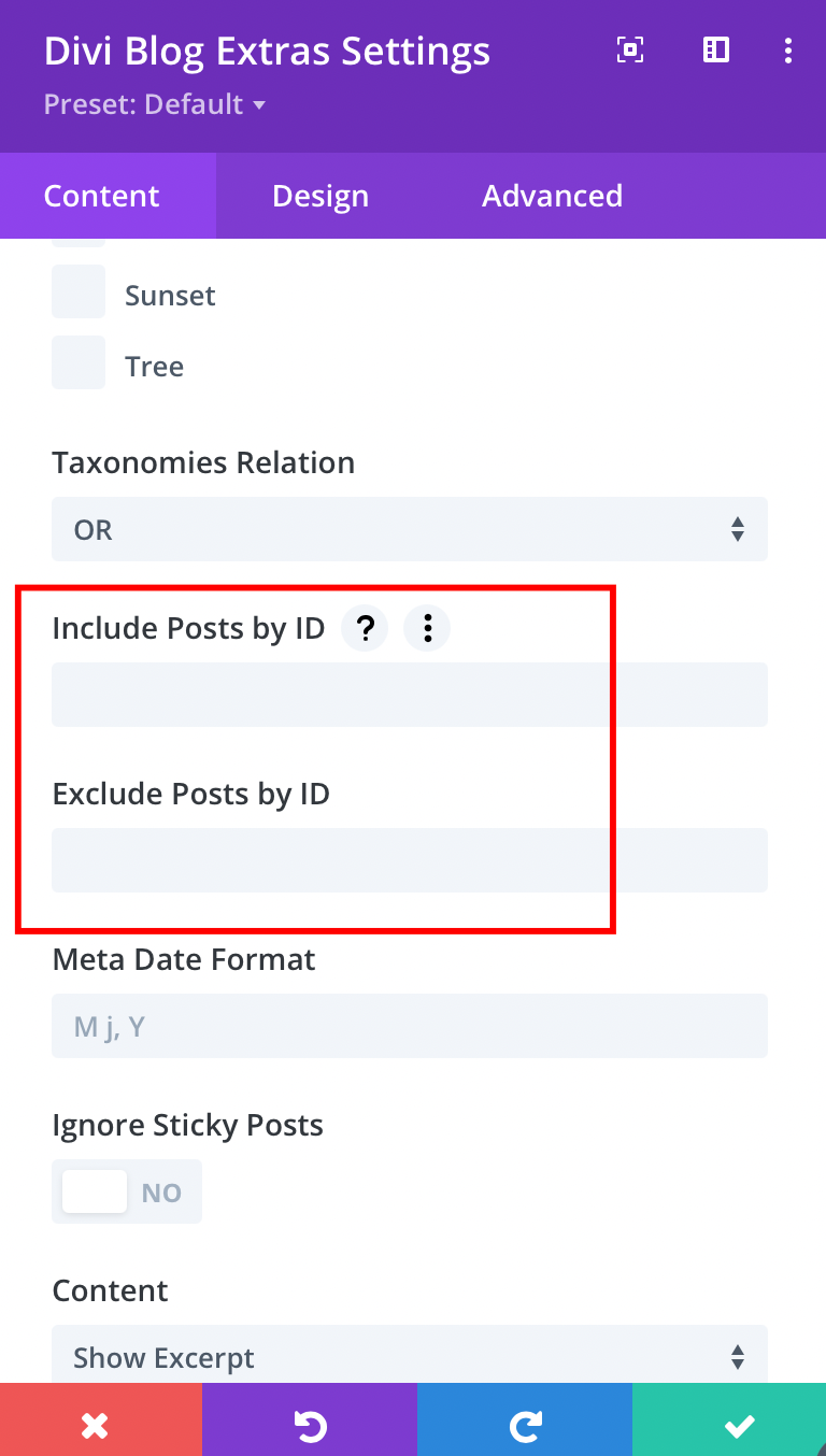 Include or exclude posts by ID - Divi Extended Documentation