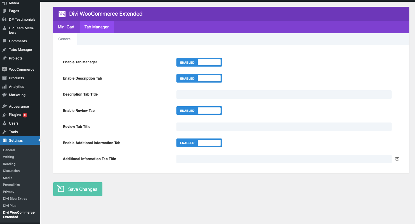 WooCommerce Tab Manager - Divi Extended Documentation
